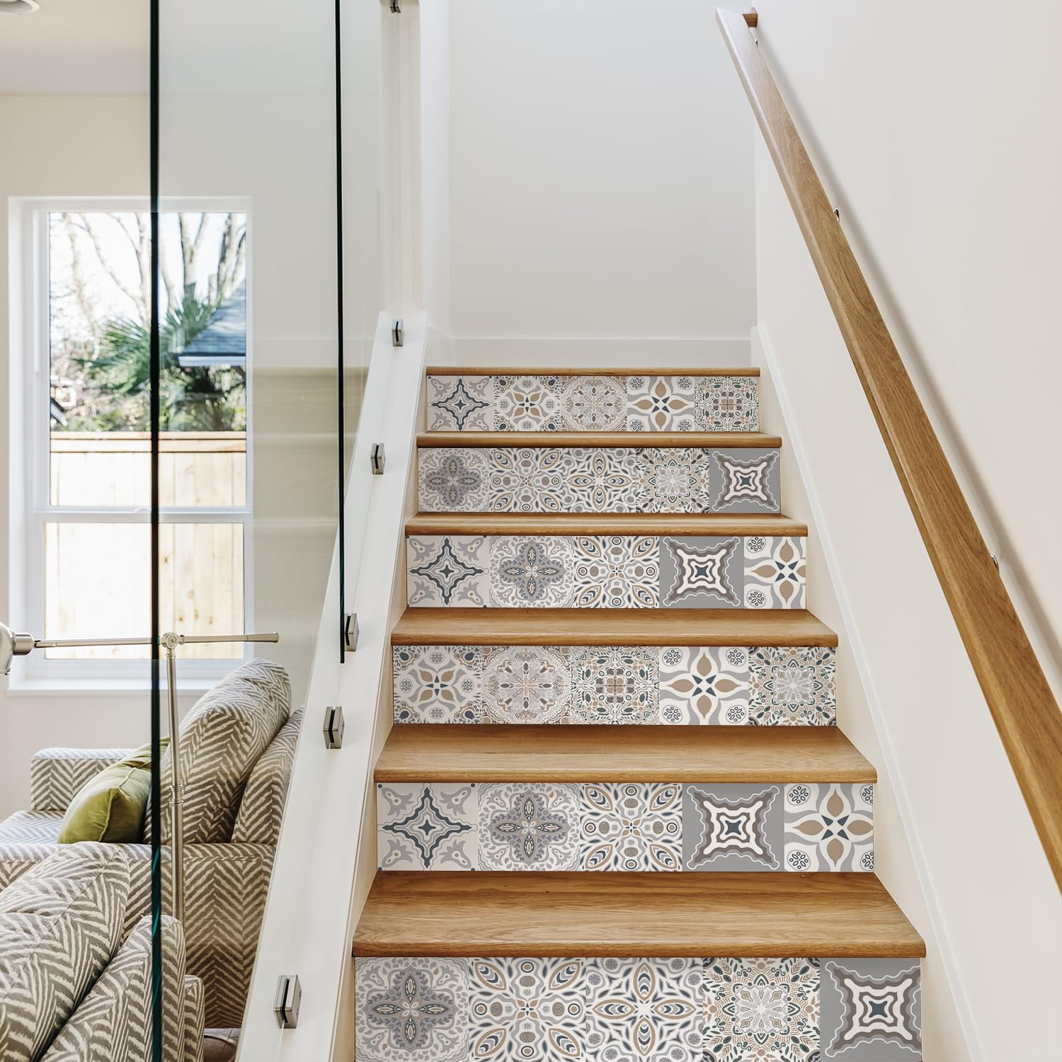 funlife 14 Strips Vintage Geometry Stair Riser Decals and Stick, Stair ...