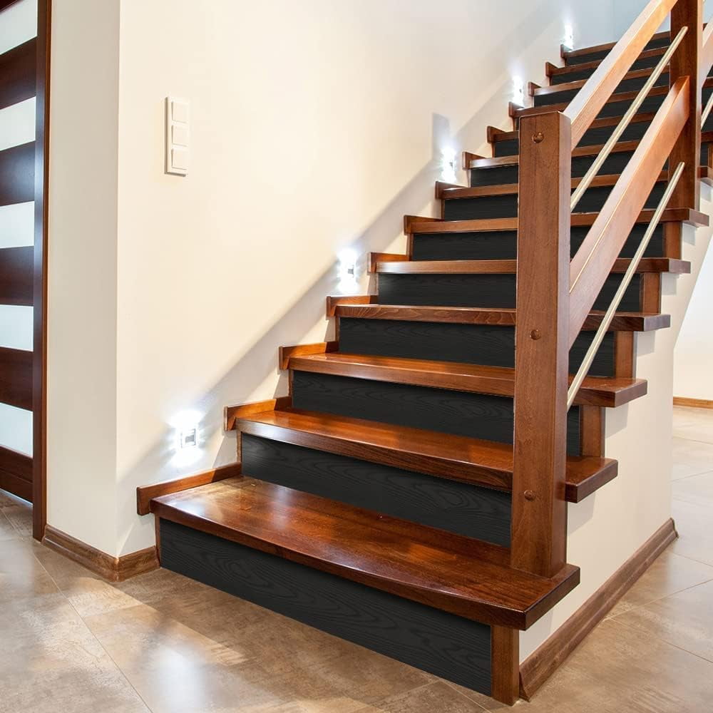 funlife Long Strip Faux Black Wood Stair Riser Peel and Stick, Black ...