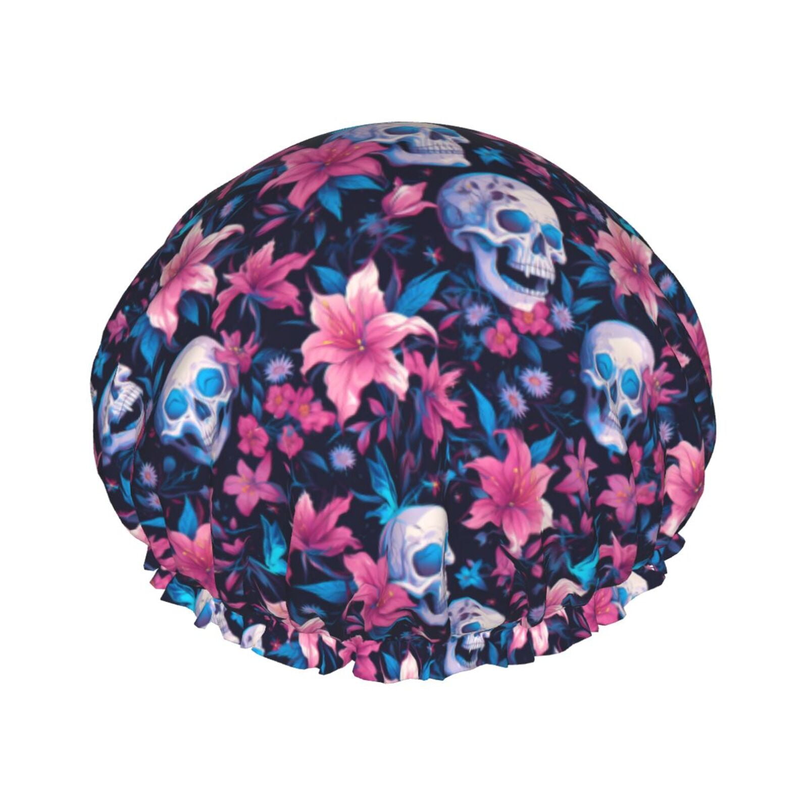 funny Skull daisy flower Shower Cap, Reusable Bath Hair Hat for all ...