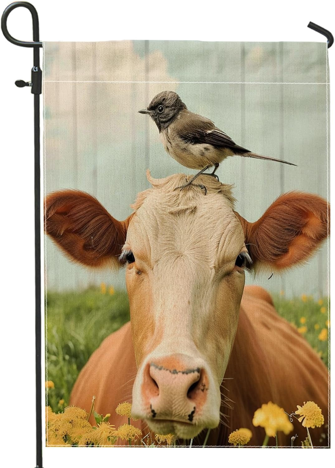 funny animal garden flag cow bird farmhouse rustic funny wildflower ...