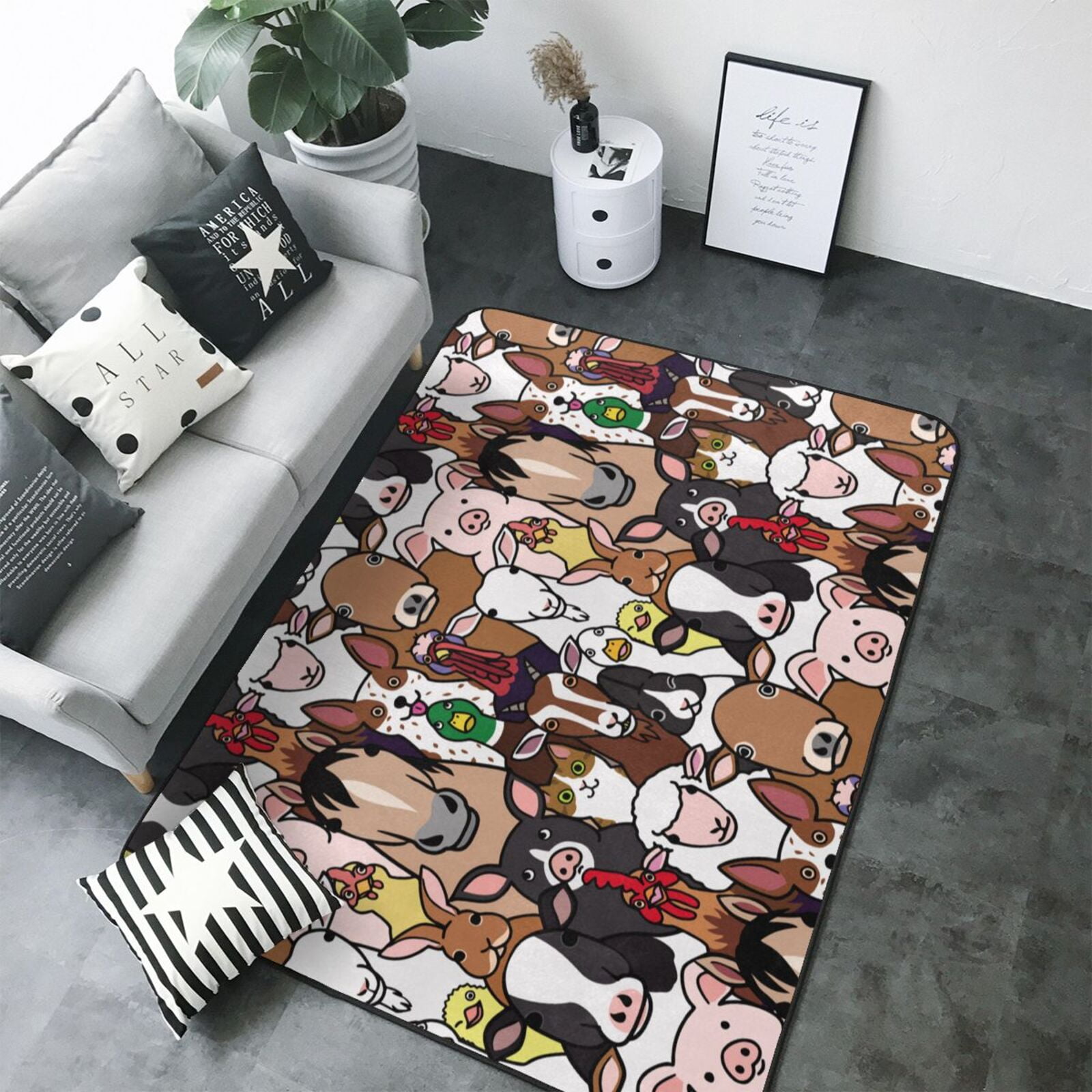 funny farm pig cow cat face Area Rugs for Living Room Bedroom, 5x7 Soft ...