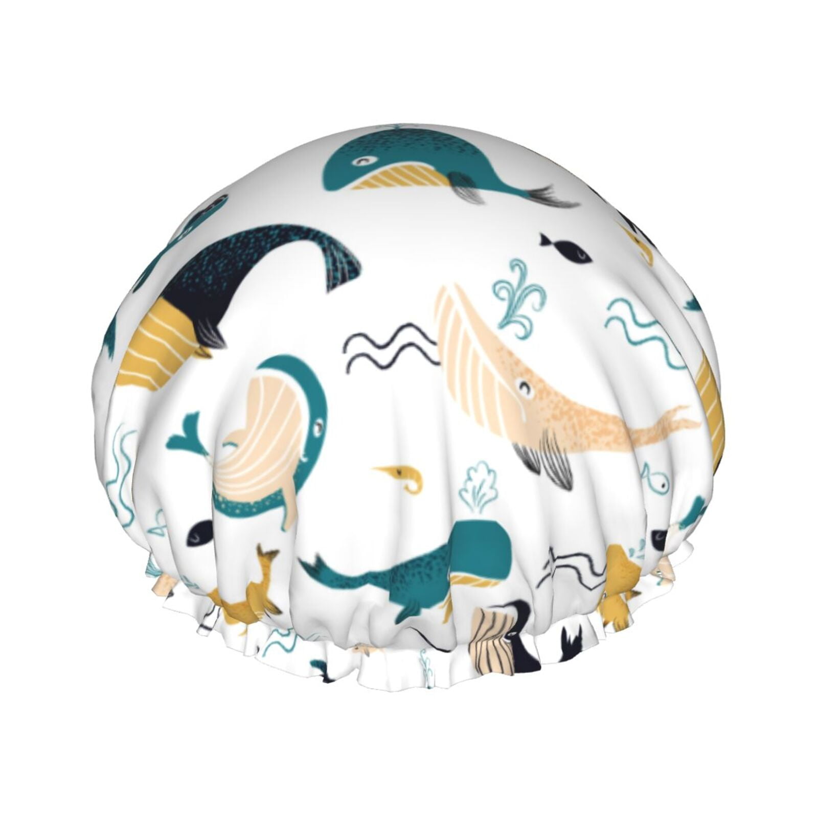 funny whale Shower Cap for Women, Double Waterproof Layers Shower Caps ...