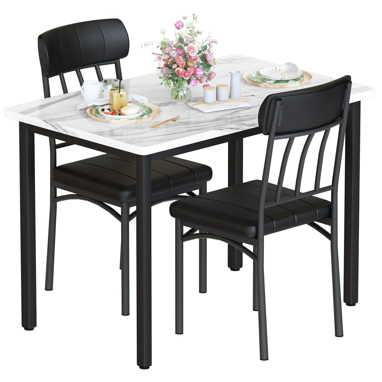 furlinkhm 3 Piece Dining Table Set, Small Industrial Kitchen Table and ...