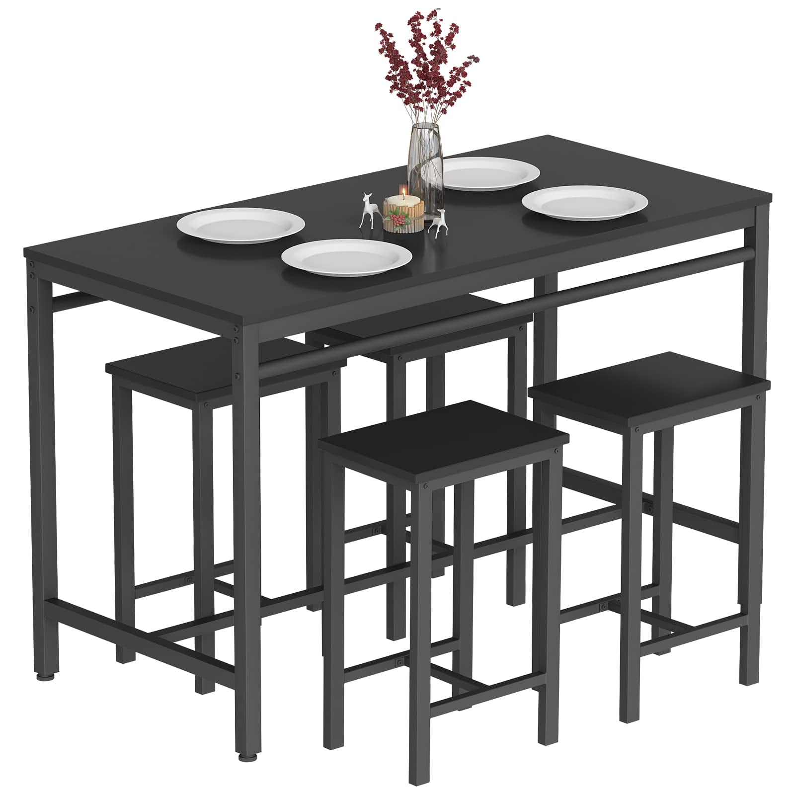 furlinkhm 5 Piece Bar Table Set, Modern Counter Height Dining Table and ...