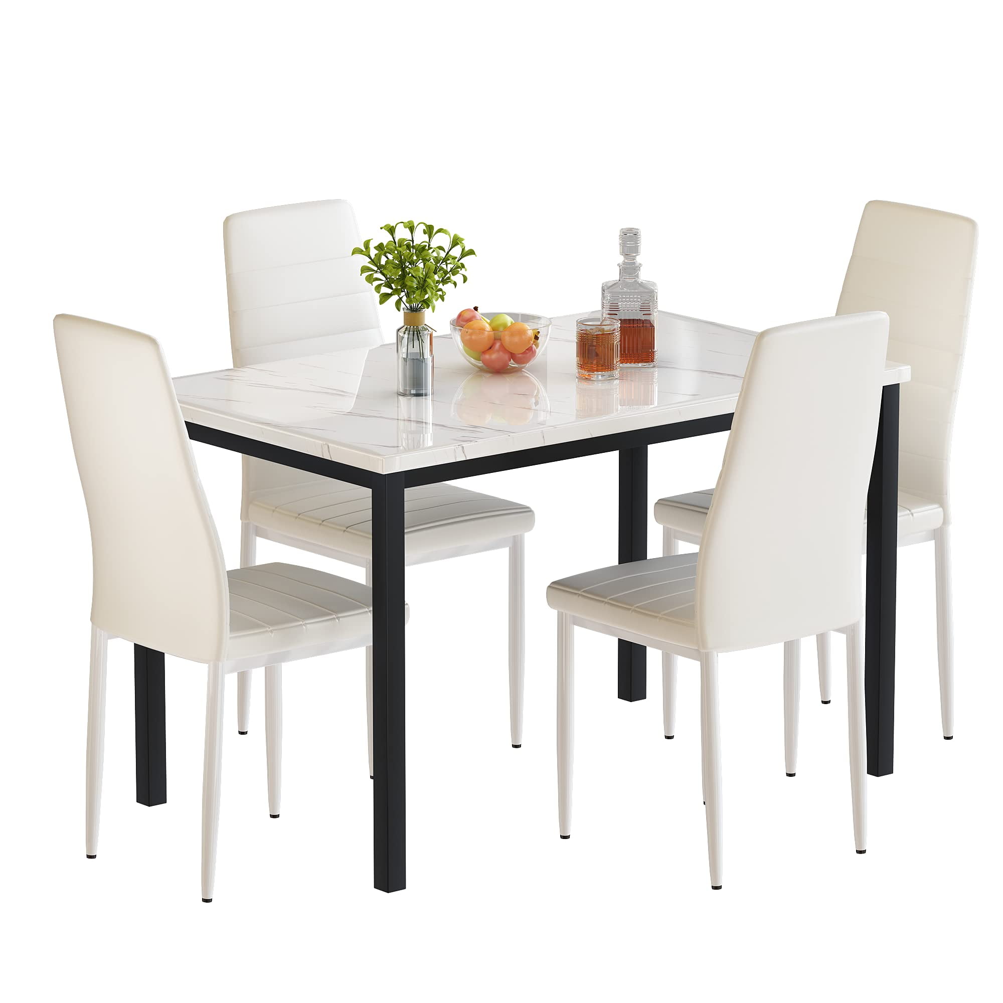 furlinkhm 5 Pieces Dining Table Set, Kitchen Table Set with Faux Marble ...