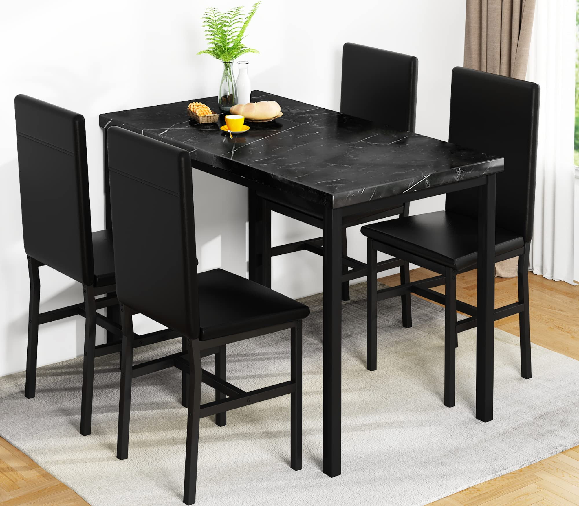 furlinkhm Black Kitchen Table and Chairs for 4,Compact Furniture 5 ...