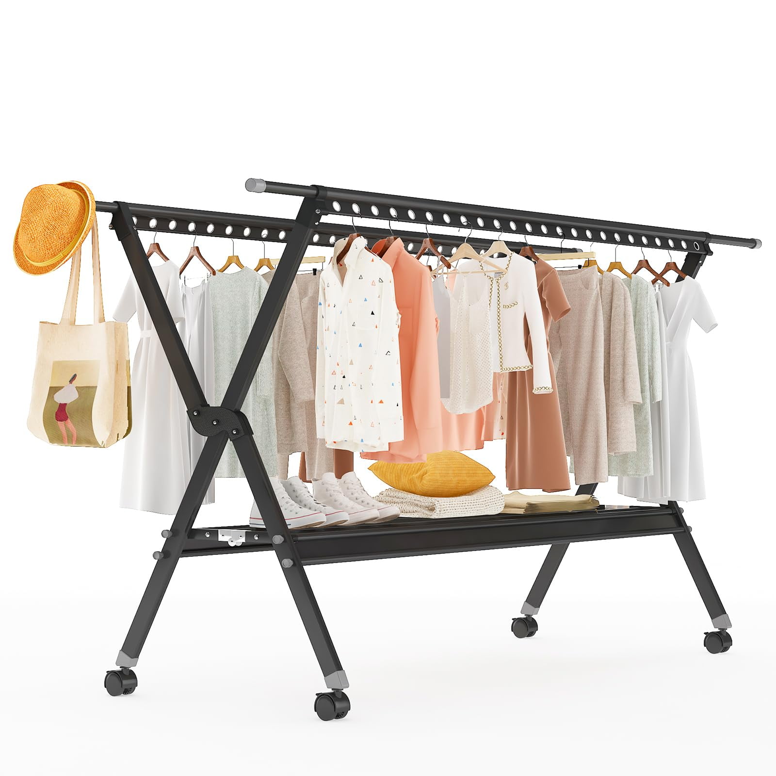 furlinkhm Clothes Drying Rack with Wheels，Clothing Folding Aluminum ...