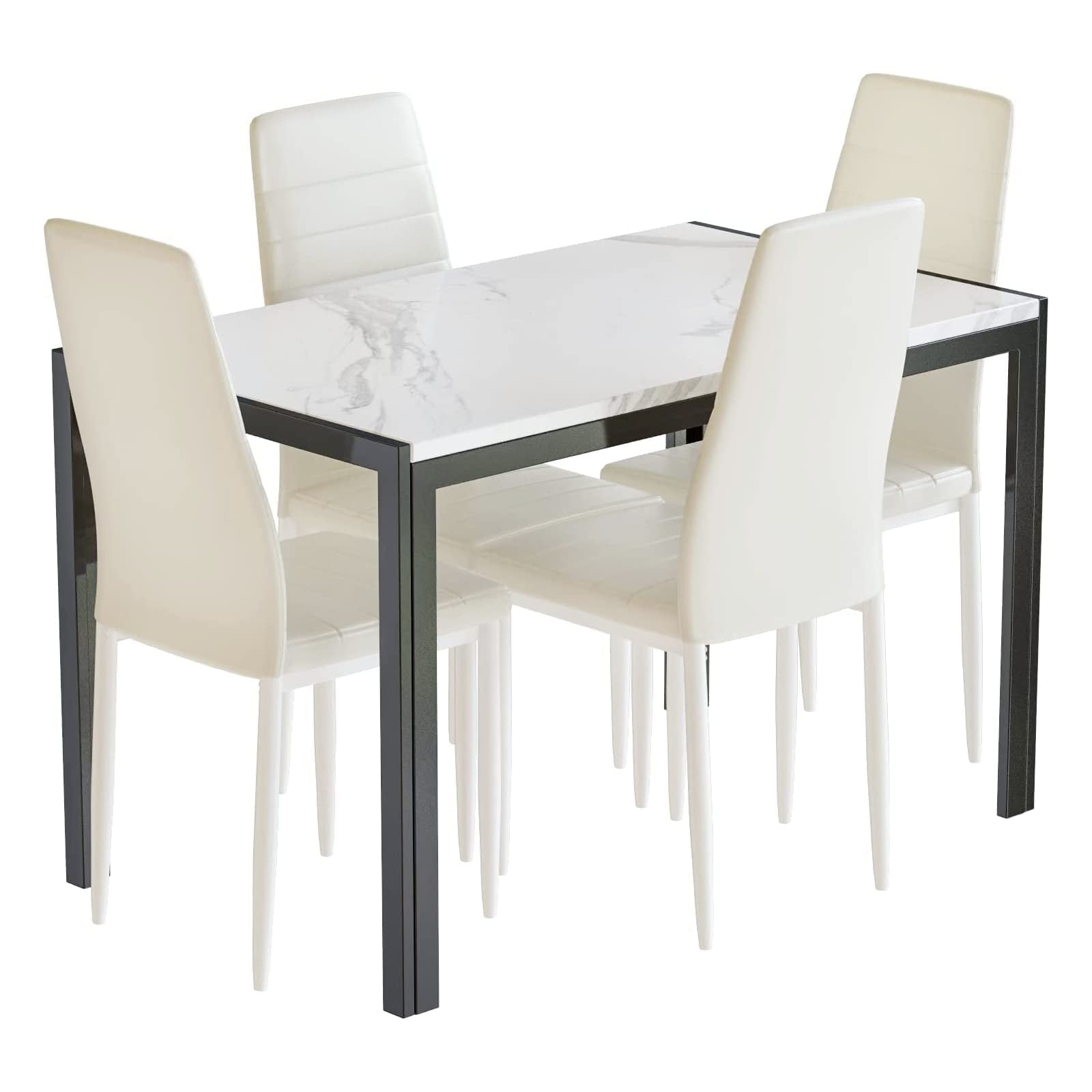 furlinkhm Faux Marble Dining Table Set for 4,5 Piece Dining Room Table ...