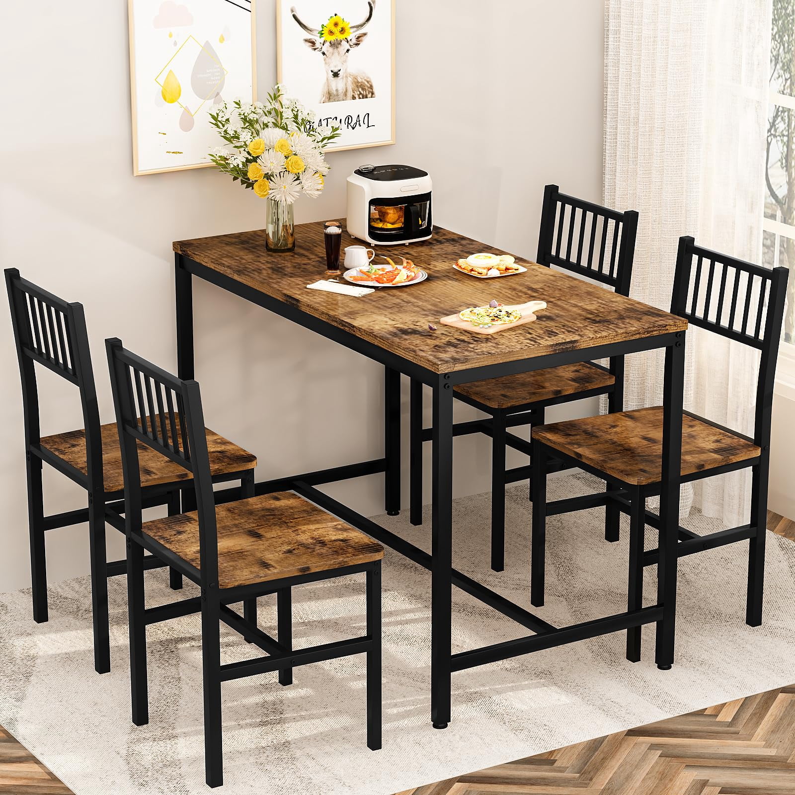 furlinkhm Kitchen Tables Set for 4, Rectangular Dining Room Table Set ...