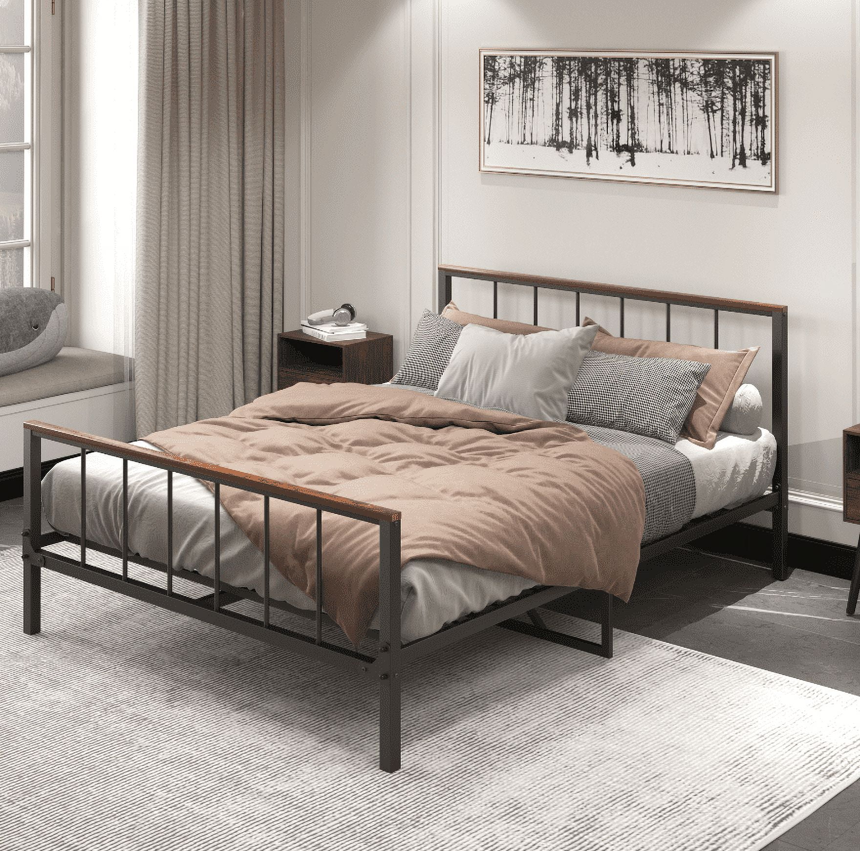 furlinkhm Metal Platform Bed frame with Headboard and Footboard,Sturdy ...