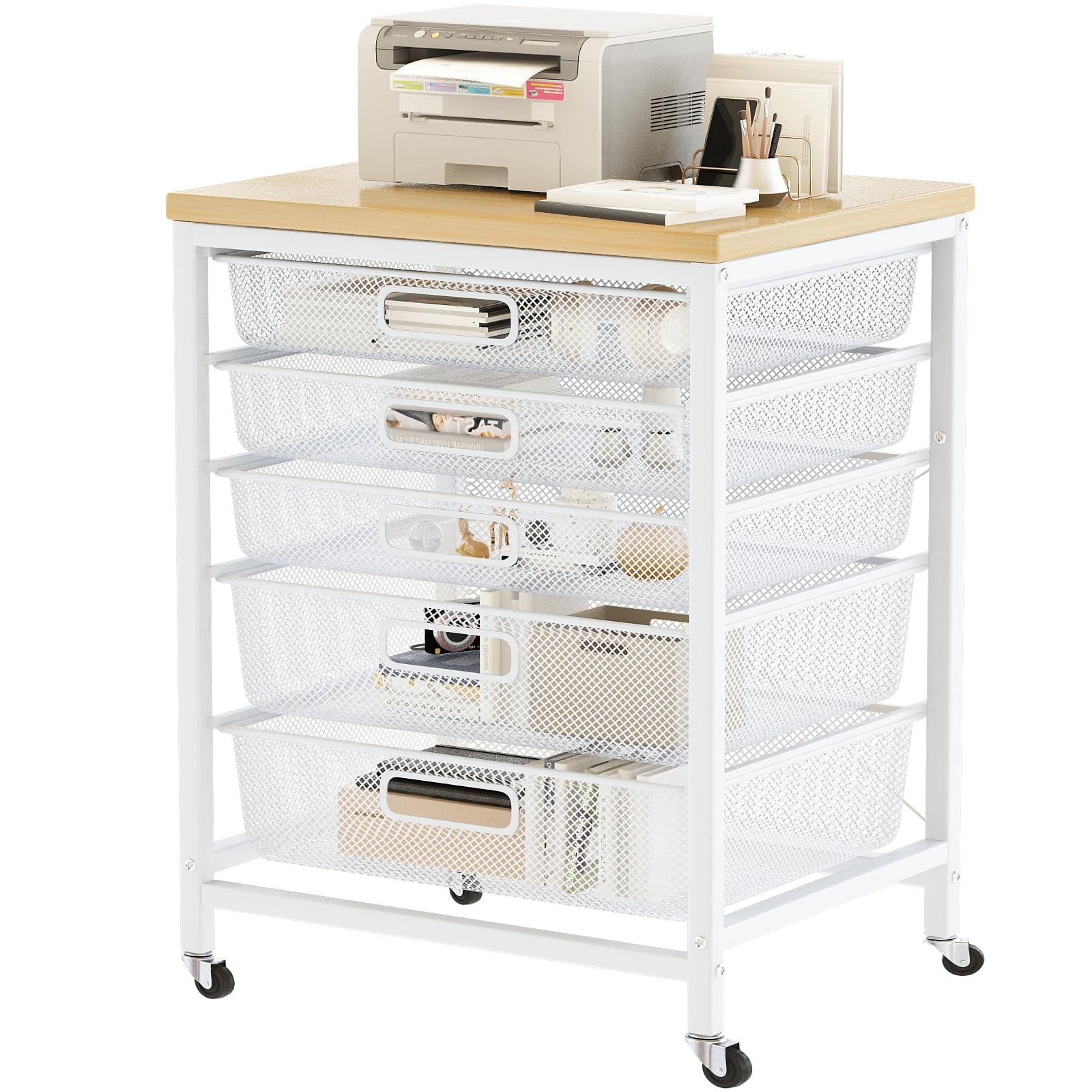 furlinkhm Rolling File Storage Cabinet,5 Drawers Cart Organizer with ...