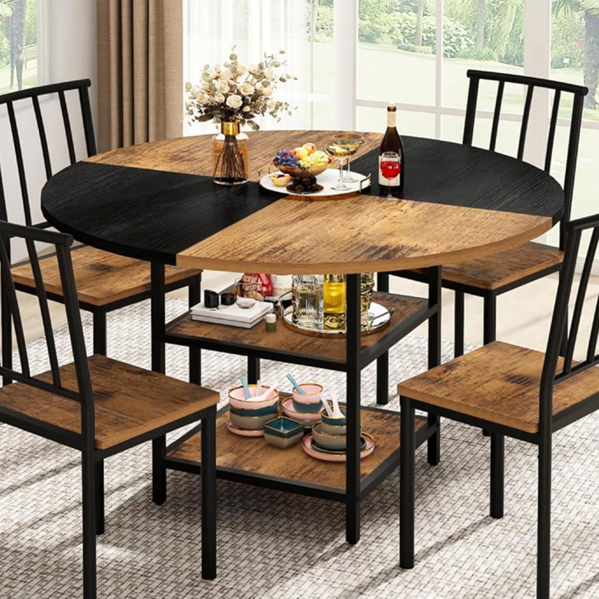 furlinkhm Round Dining Table for 4-6,47'' Kitchen Table with 2 Tier ...