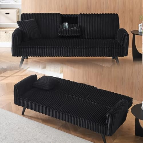 futon sofa bed modern folding couch for small space, 72'' corduroy ...
