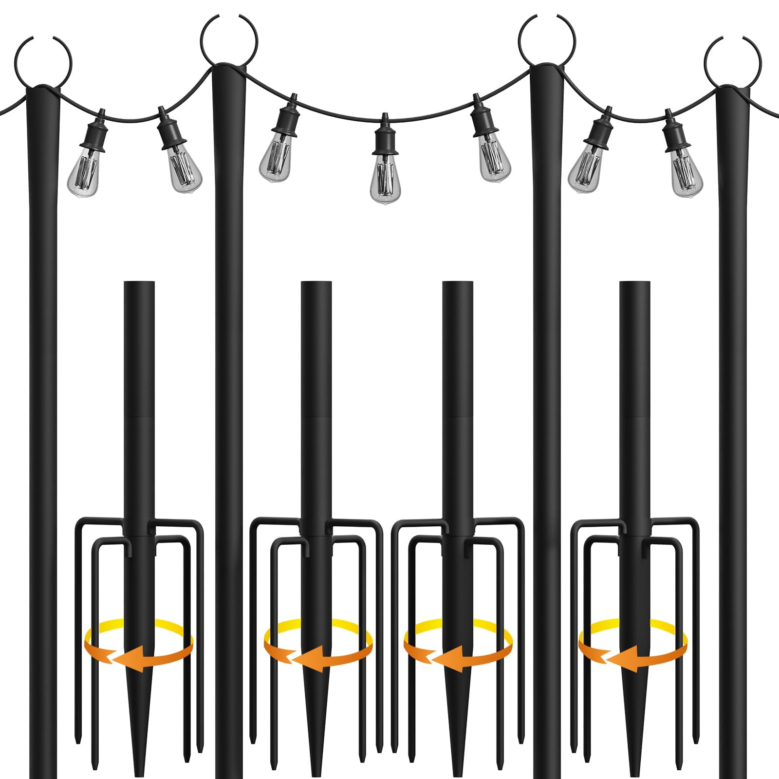 fuzzy-bird 4 Pack String Light Poles, 9Ft Light Poles for Outside ...