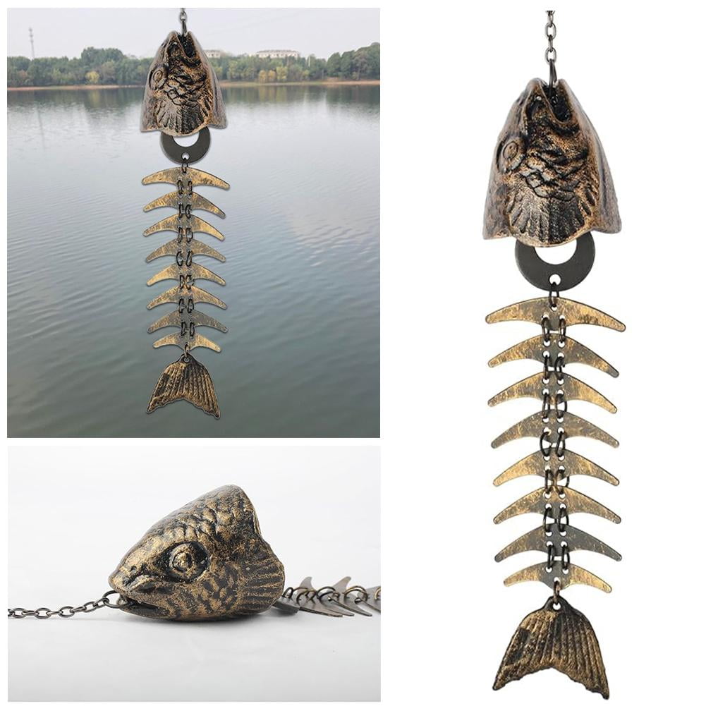 fvituve Fish Skeleton Windchime Vintage Fishbone Wind Chimes Bell Metal ...