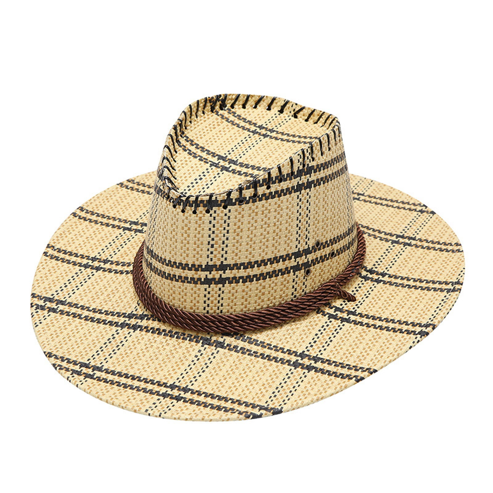 fvwitlyh Cowboy Hat Adult Adult Casual Plaid Printed Summer Western ...