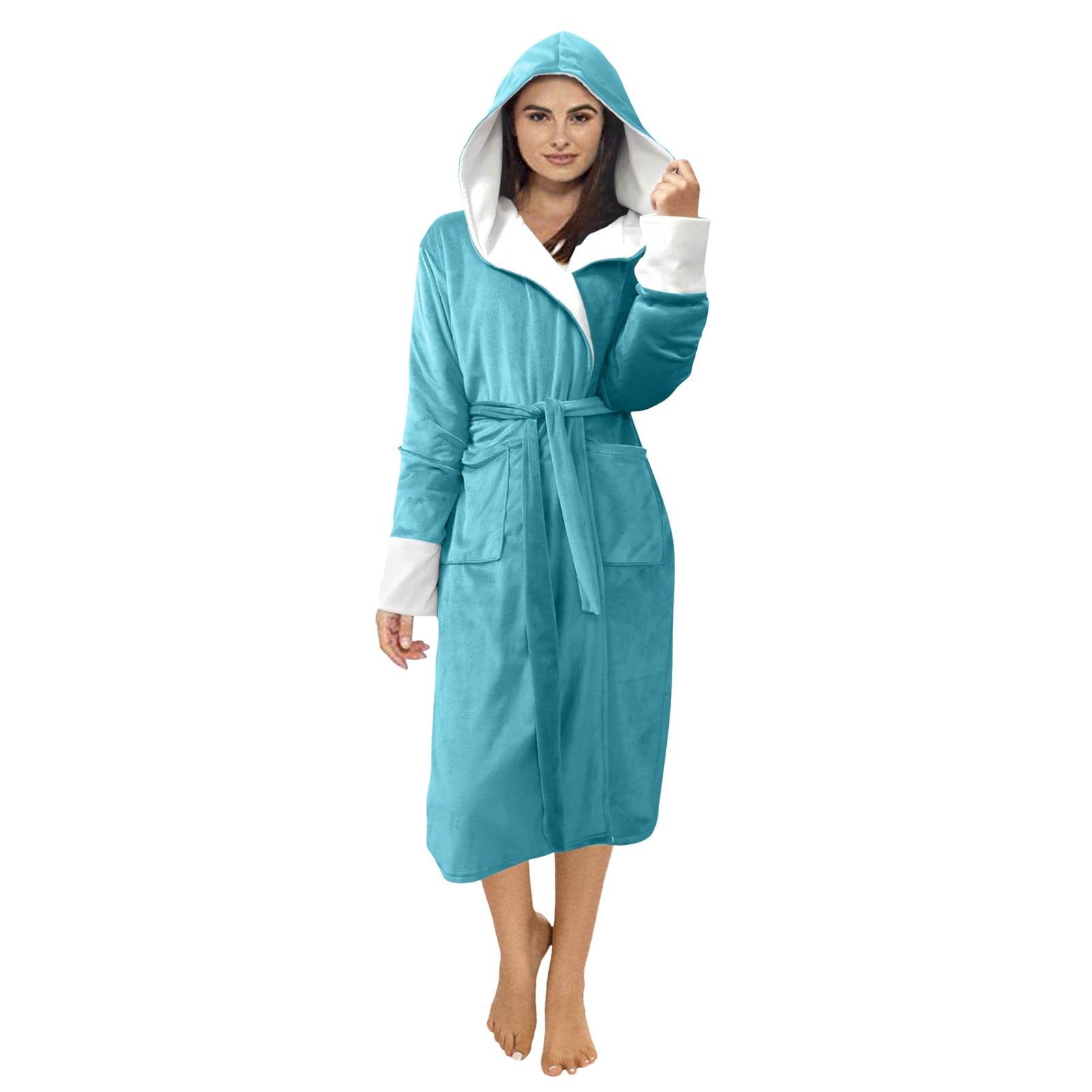 fvwitlyh House Robes for Women with Hood Long Women Hooded Bathrobe Lightweight Soft Plush plus ...