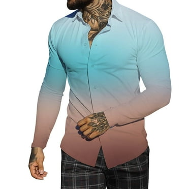 BUYJYA Men's Muscle Dress Shirts Casual Button Down Long Sleeve Elasticity Athletic Fit Wrinkle ...