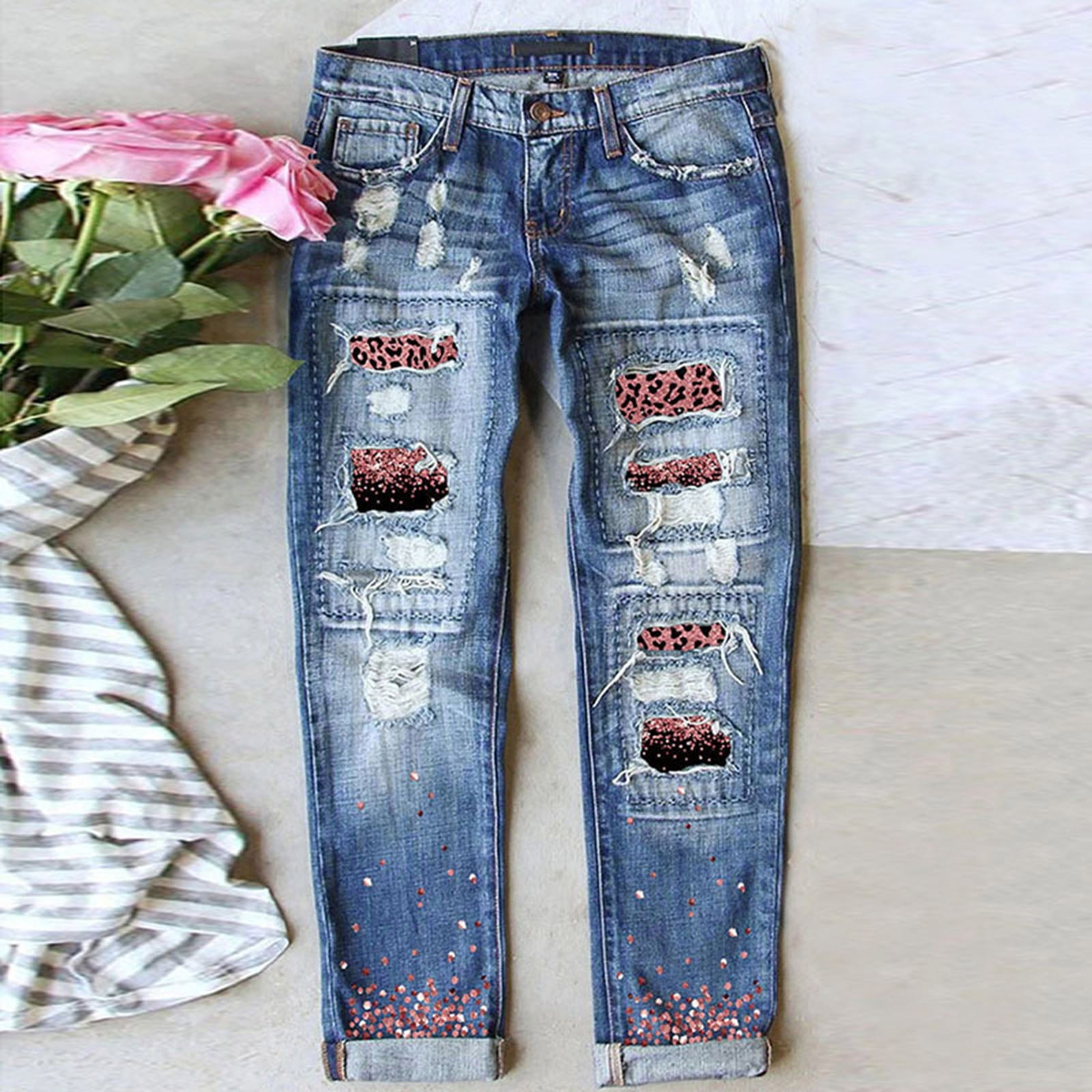 fvwitlyh Tummy Control Jeans for Women's Ripped Boyfriend Jeans ...