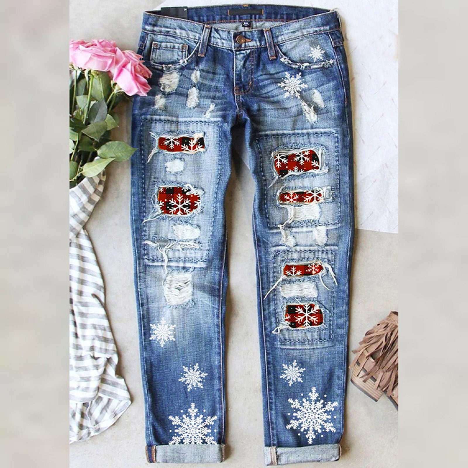 fvwitlyh Tummy Control Jeans for Women's Ripped Boyfriend Jeans ...