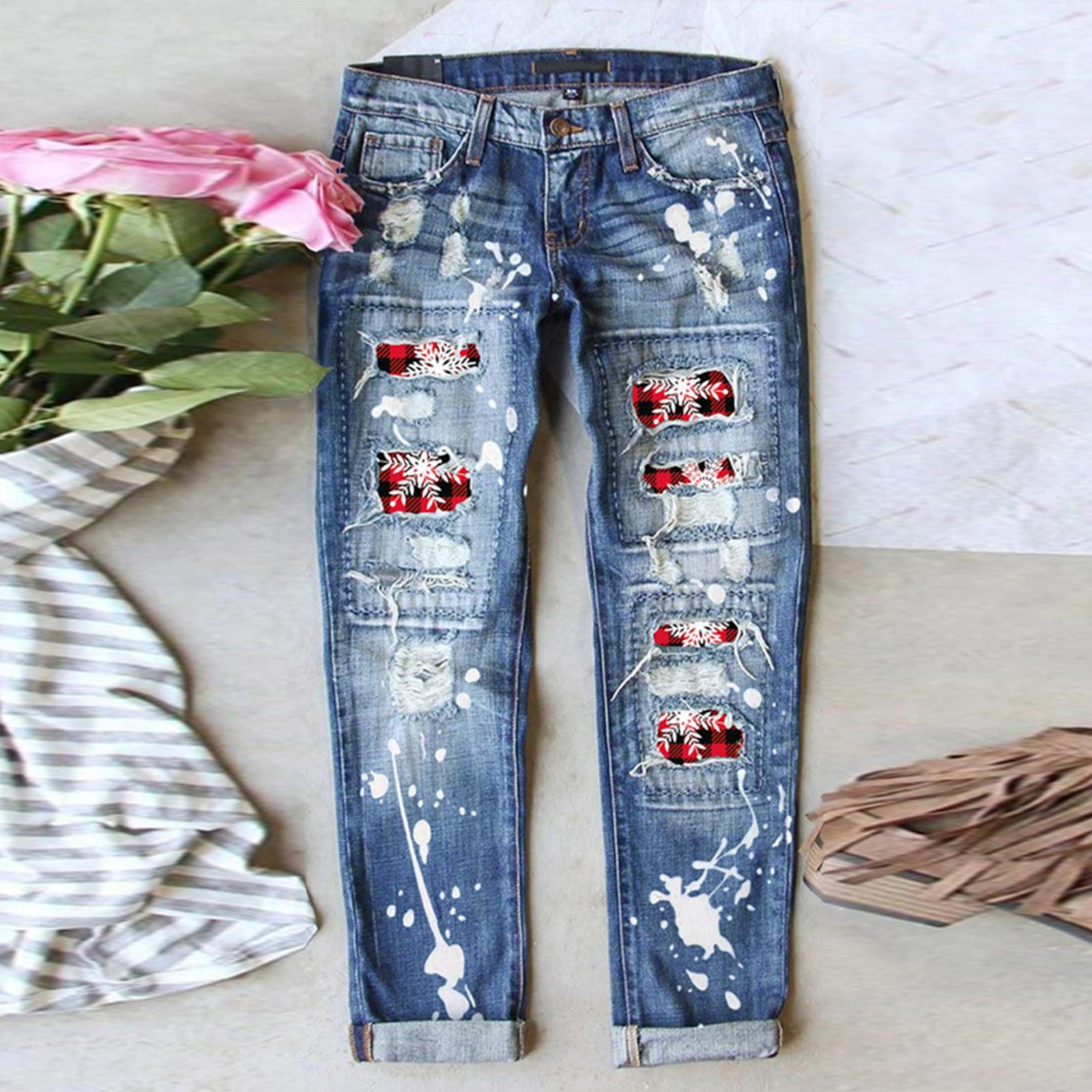 fvwitlyh Tummy Control Jeans for Women's Ripped Boyfriend Jeans ...