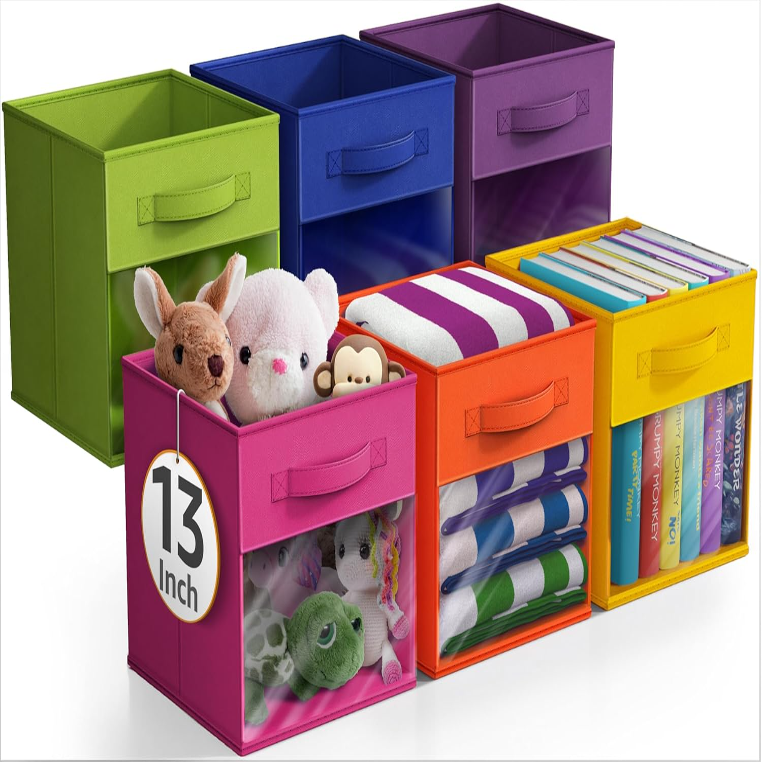 fyigbion 11 Inch Storage Bins with Clear Window - 6 Foldable Baskets ...