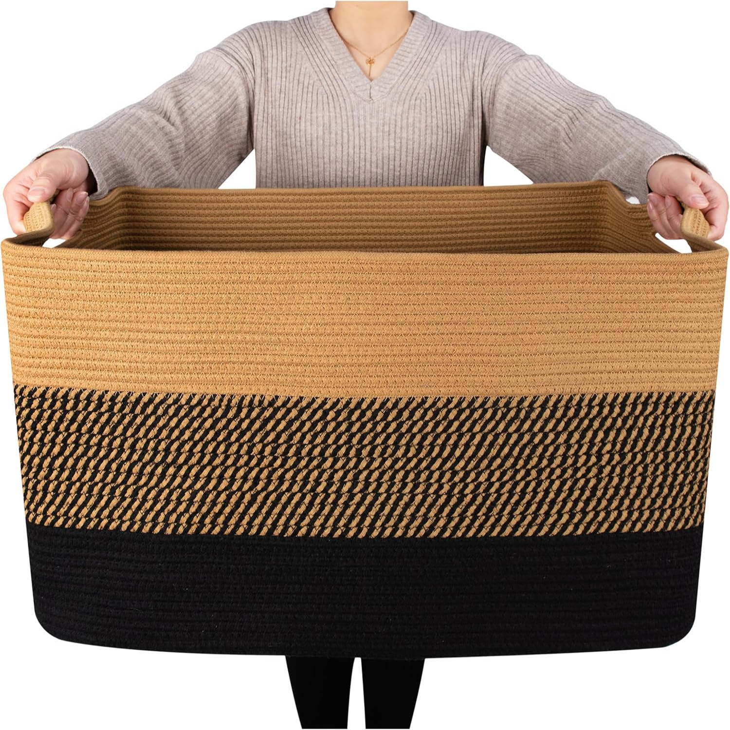 fyigbion 22in Extra Large Blanket Basket Holder Living Room Rectangle ...