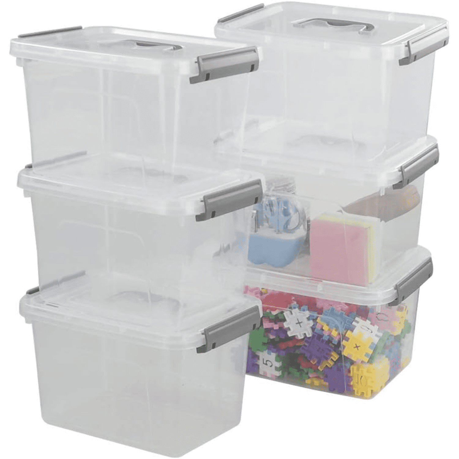 fyigbion 6-Pack 3 L Clear Plastic Latch Storage Boxes with Gray Lids ...