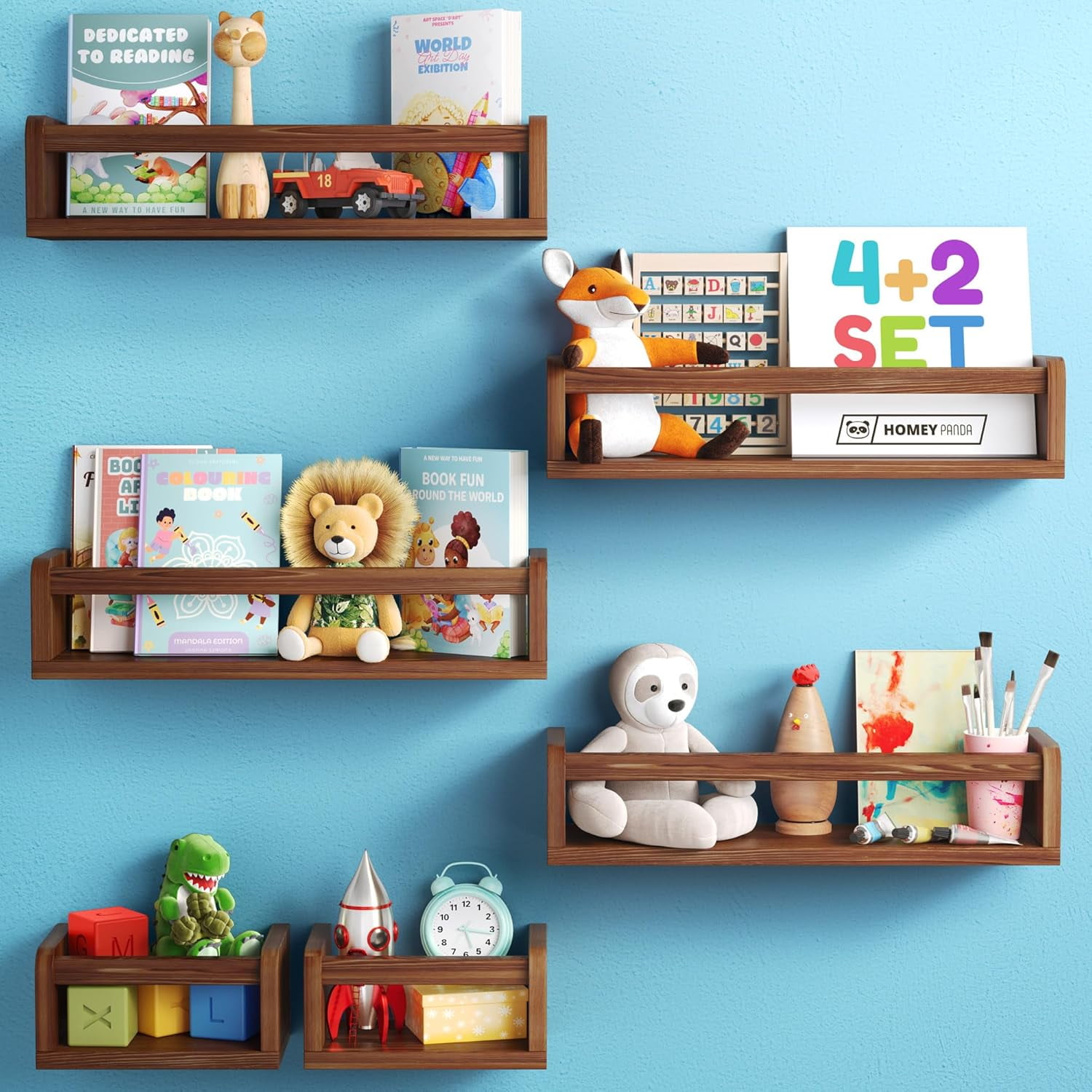 fyigbion DIY Floating Nursery Book Shelves for Wall +2 Wall Bookshelf ...