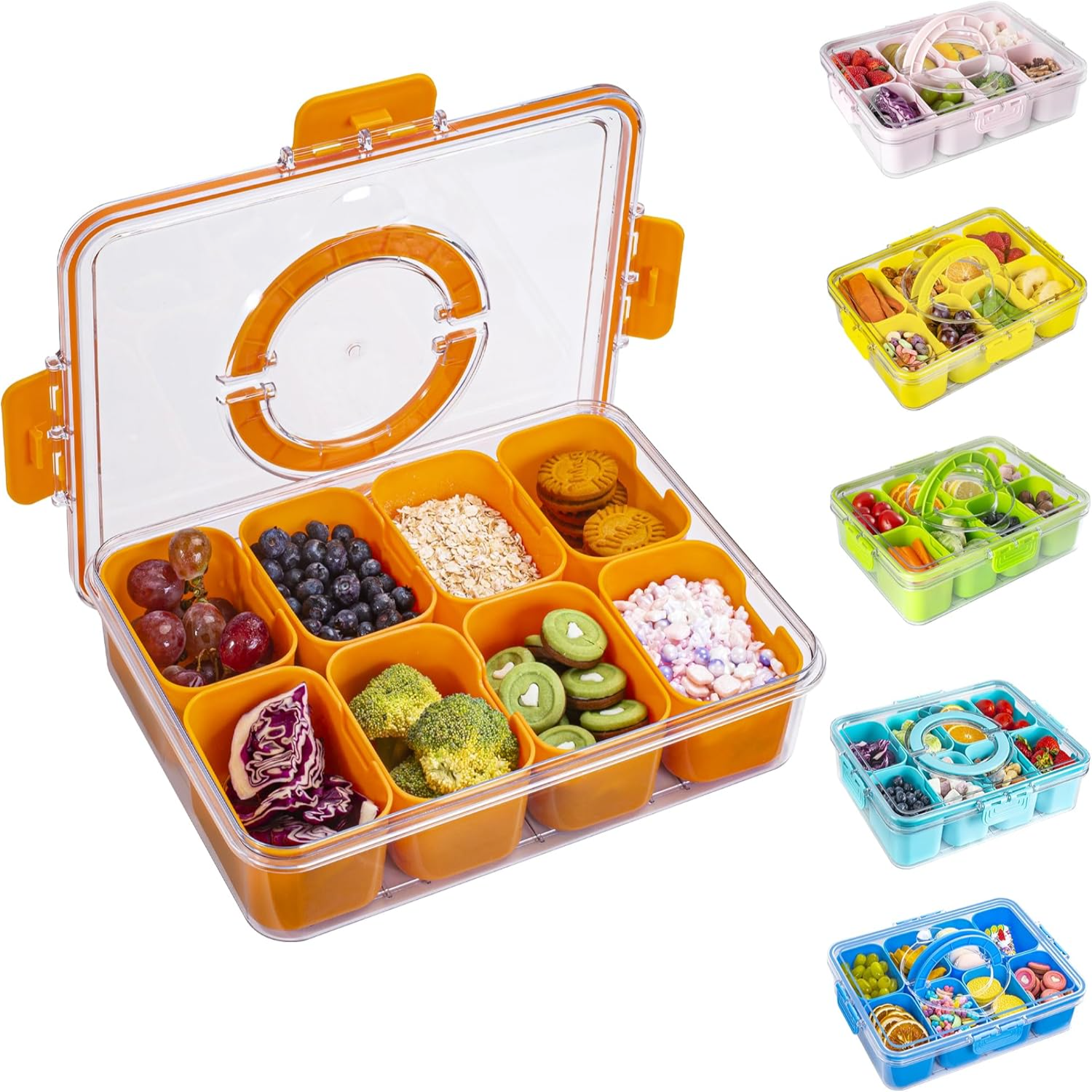 fyigbion KFHDMCV Divided Snack Serving Tray with Lid and Handle travel ...