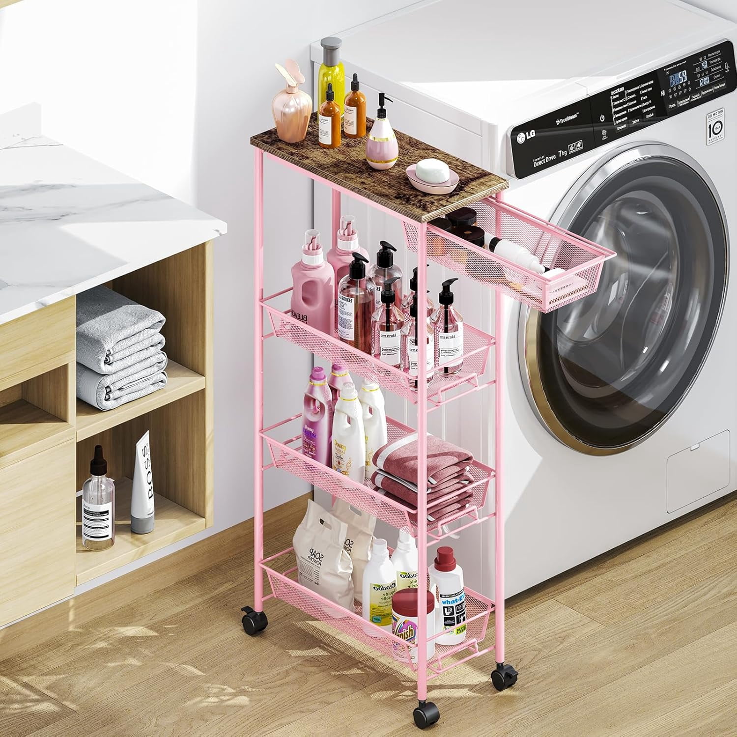 fyigbion Slim Rolling Storage Cart 4 Tier Narrow Utility Cart Bathroom ...