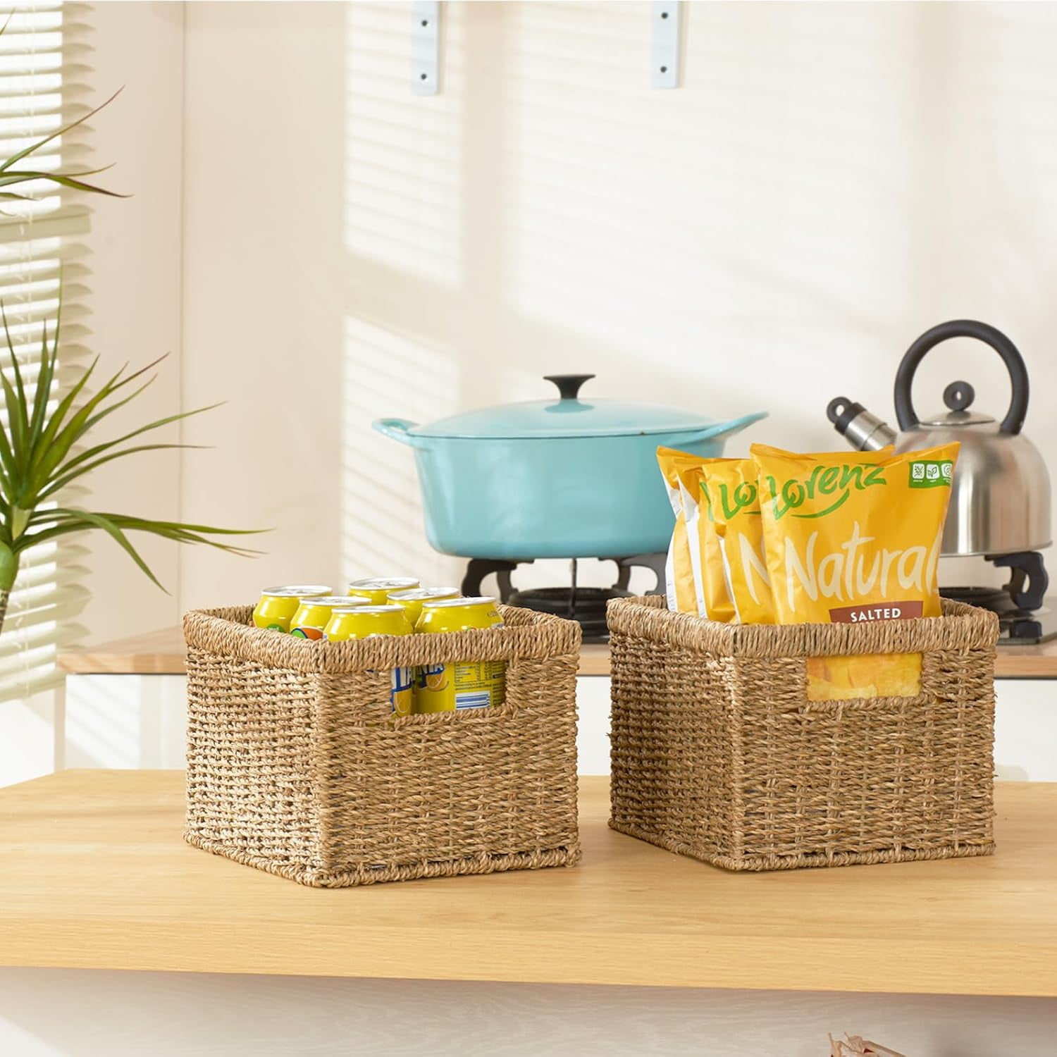 fyigbion Water Hyacinth Rectangular Wicker Baskets 12" Wicker Basket 2 ...