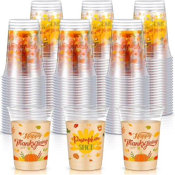 g 100 Pieces 16 Ounce Thanksgiving Plastic Cups Bulk Thanksgiving Party ...