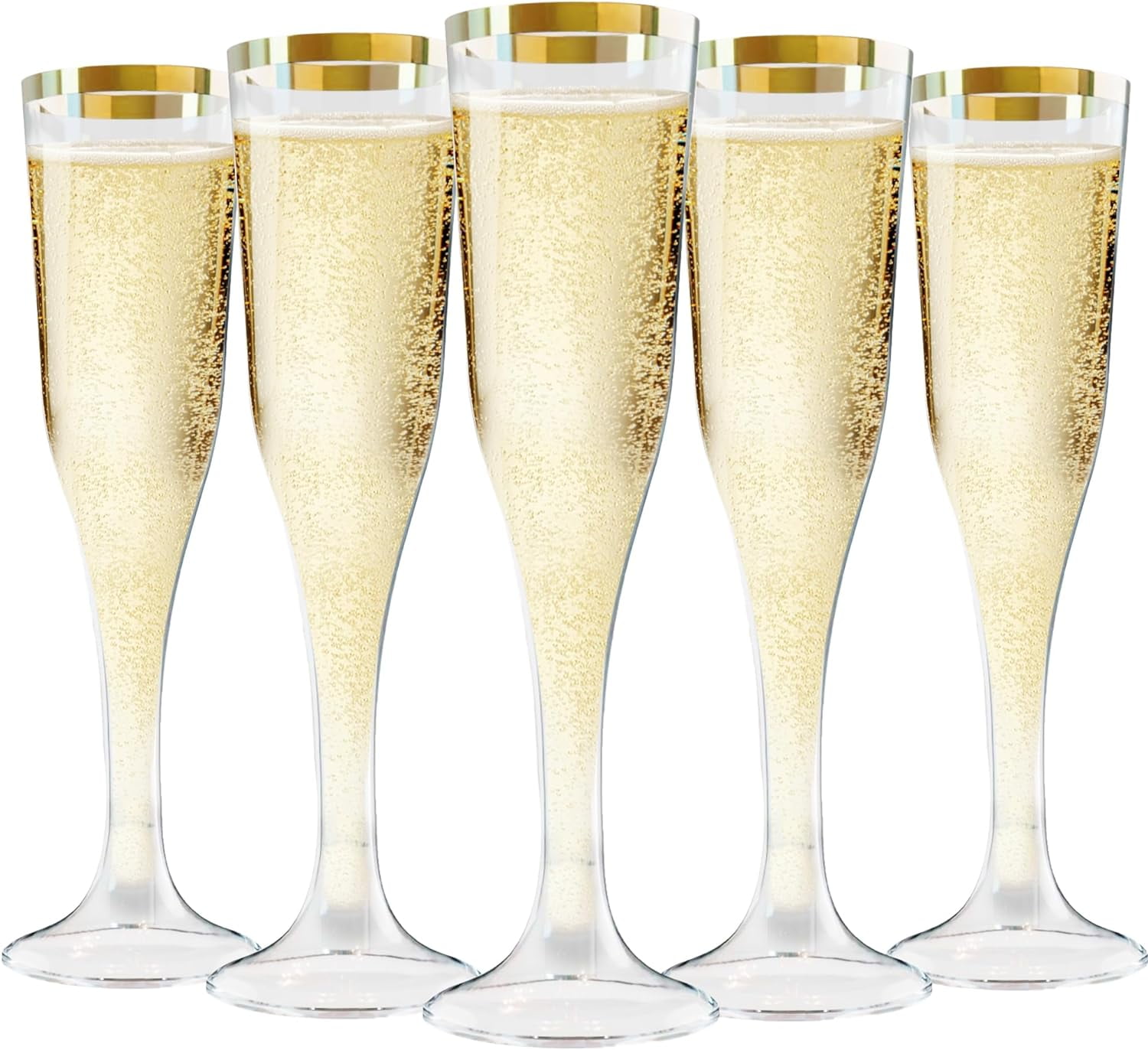 g 100 Plastic Champagne Flutes, 4.5oz Clear Disposable Hard Stemware ...
