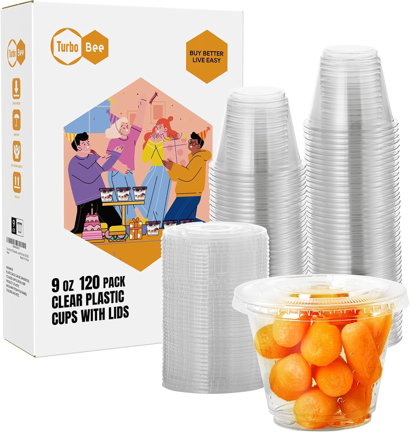 g 120 Pack 9 OZ Clear Plastic Cups with Flat Lids, Disposable Dessert Cups with Lids for Fruit ...