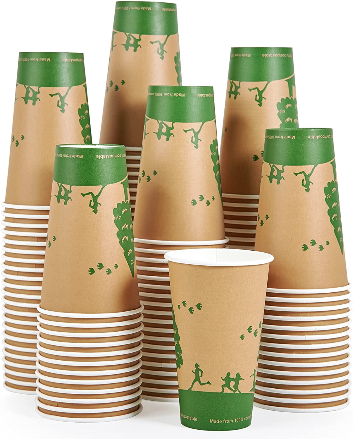 g 210 Count 16 oz Paper Cups, 100% Compostable Paper Coffee Cups with ...