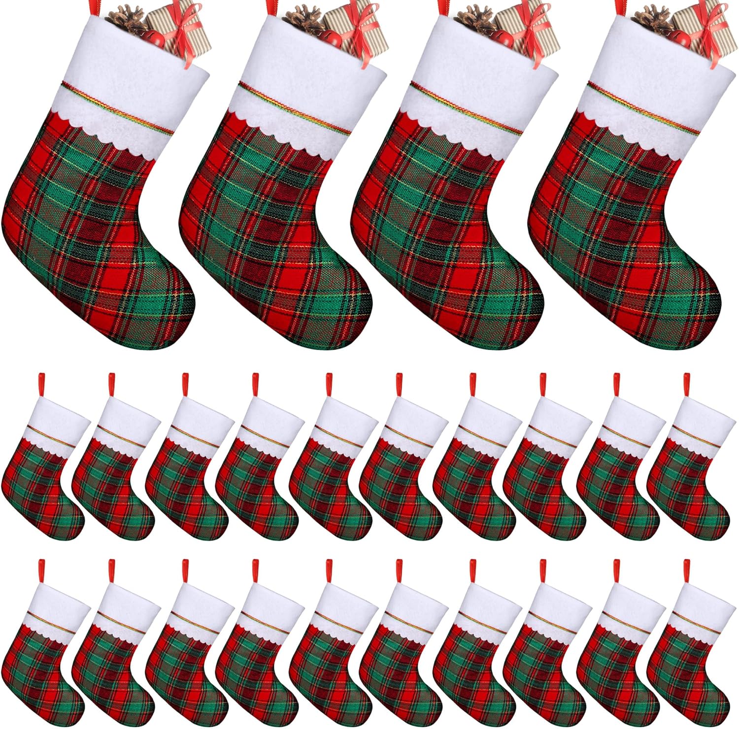 g 24 Pack 18 Inch Red Green Buffalo Plaid Christmas Felt Stockings with ...