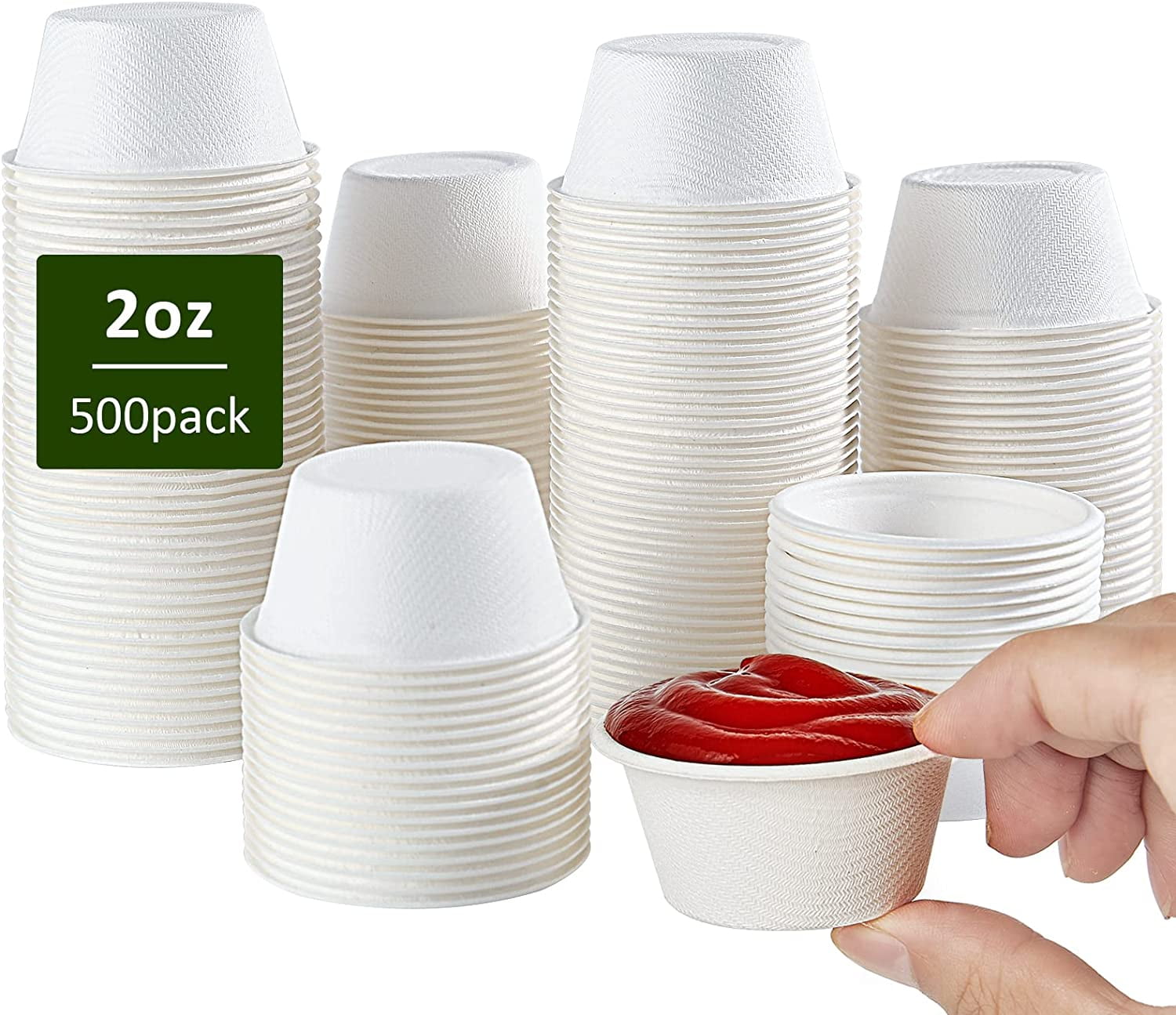 g 500 Pack 2 OZ Disposable Souffle Cups, 100% Compostable Portion Cups, Made From Bagasse Fibe ...