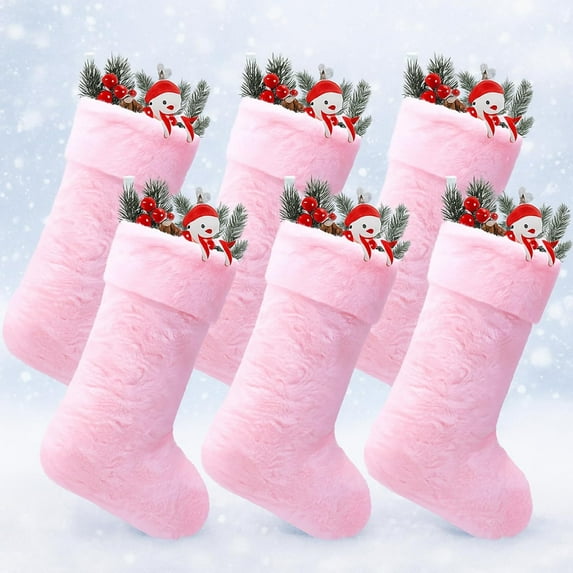g 6 Pieces 20 Inch Christmas Stockings Faux Fur Snowy Christmas ...
