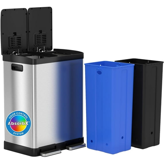 g 60 Liter / 16 Gallon Rectangular Dual Compartment Kitchen Trash Can ...