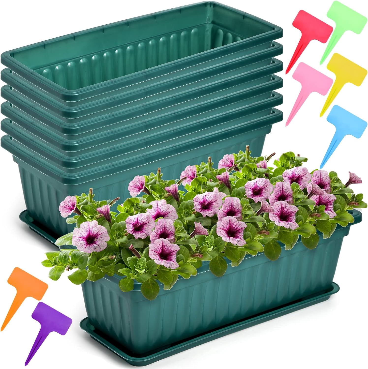 g 7 Pack 17 Inches Flower Window Box Plastic Vegetable Planters with ...