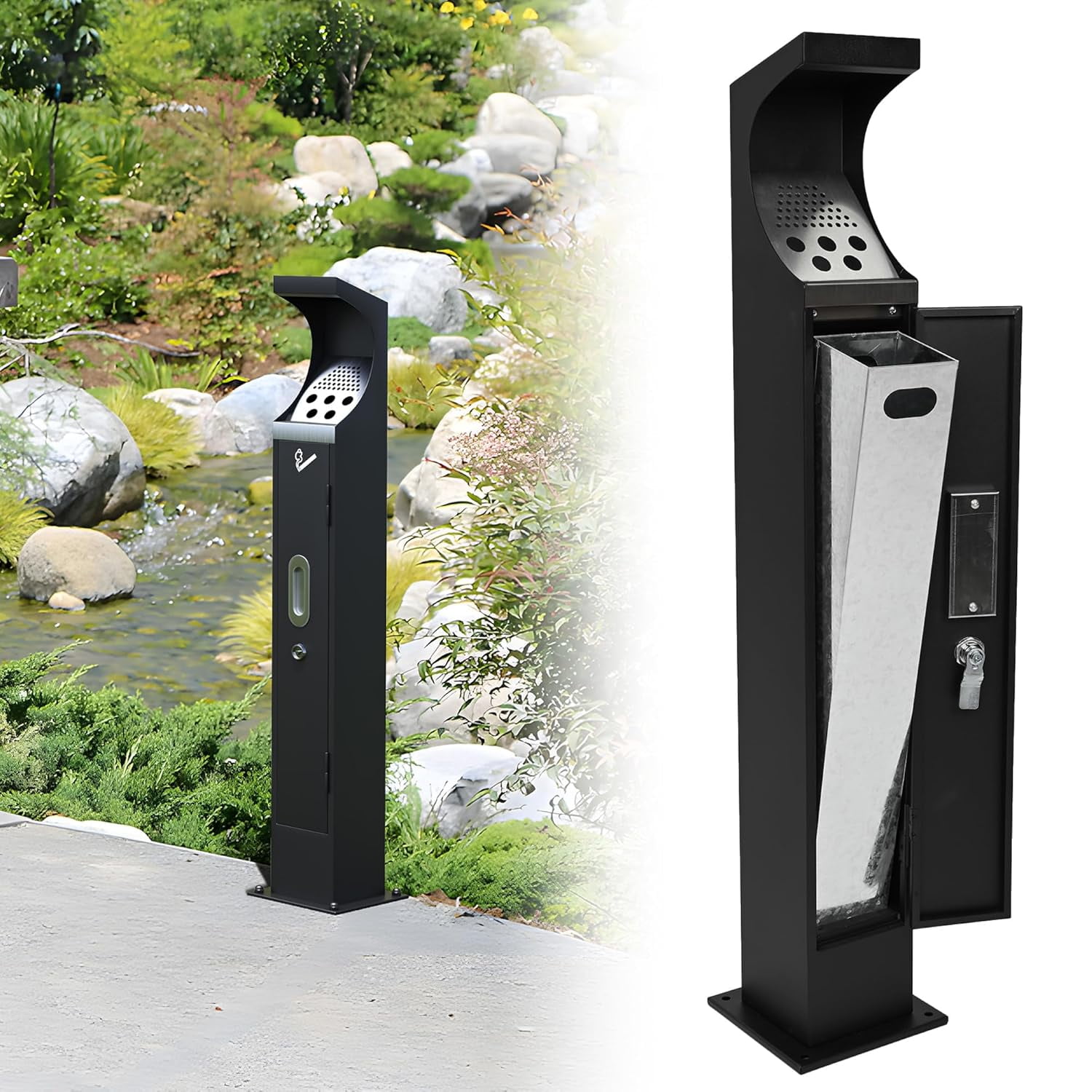 g Galvanized Steel Trash Receptacle w/Locking & Removable Inner Bucket ...