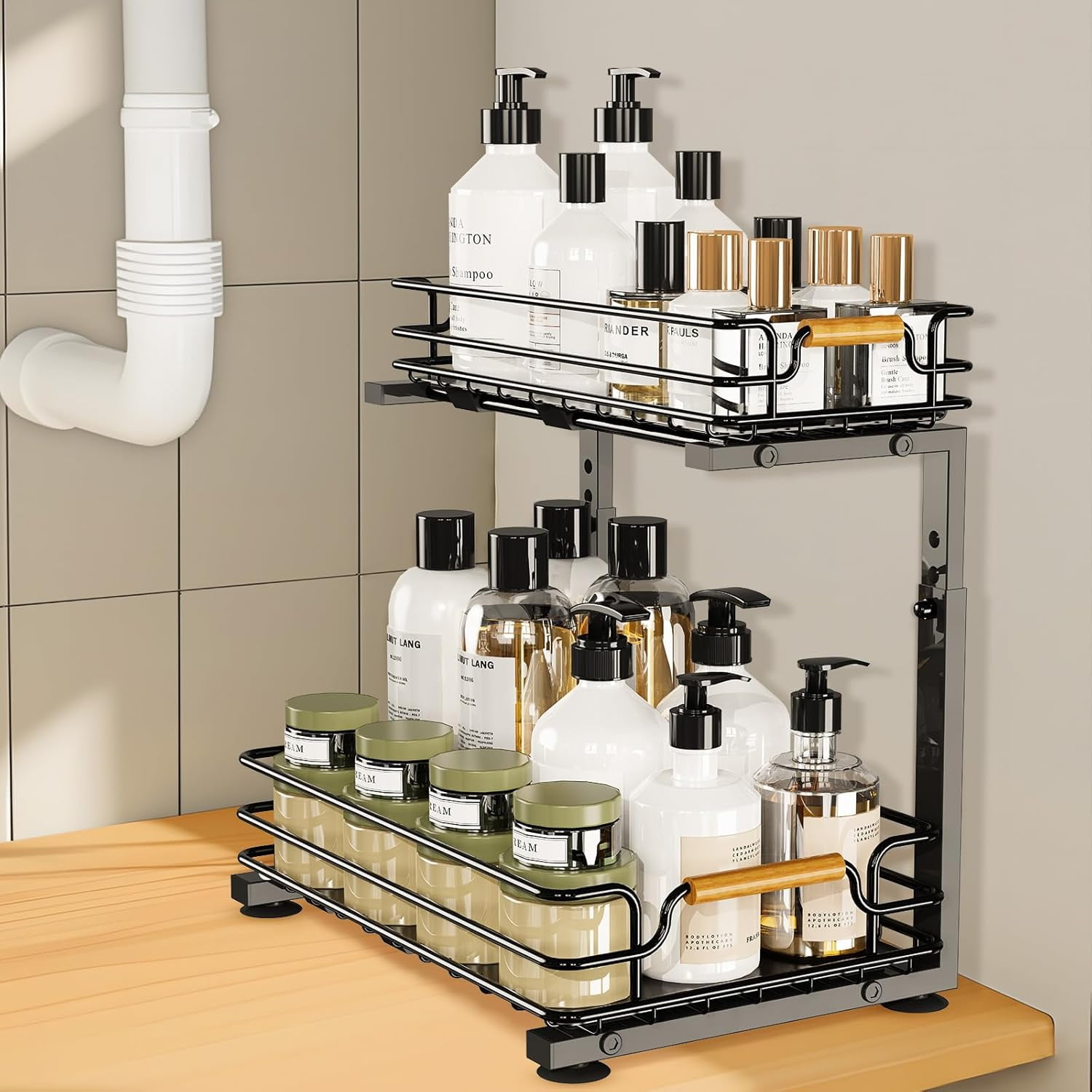 g Under Sink Organizer, 2 Tier Pull out Under Kitchen Bathroom Sink ...