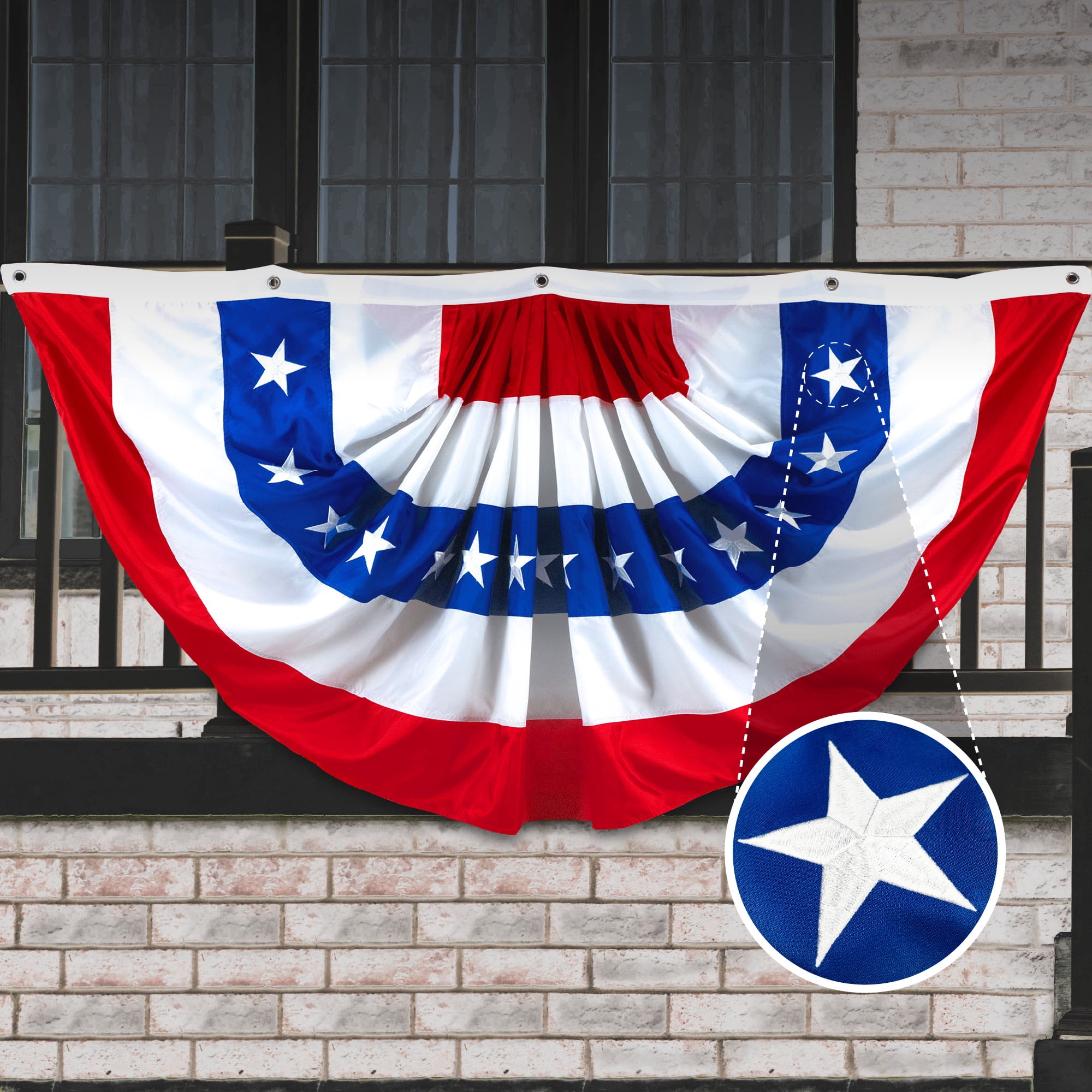 G128 Us American Pleated Fan Flag 3x6 Ft Embroidered 210d Bunting