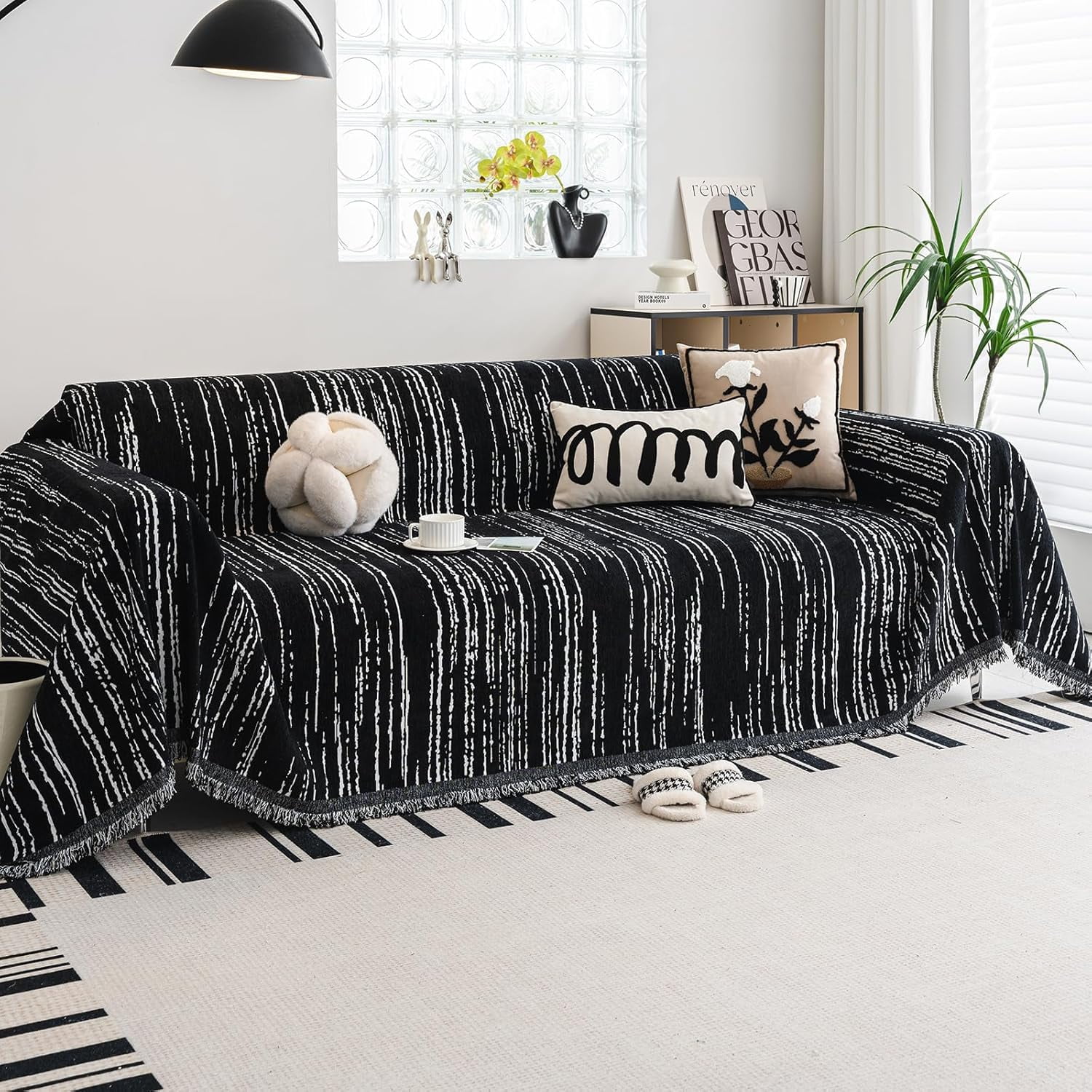 chdqwer Boho Chenille Couch Cover with Tassels Bohemian Sofa Cover for ...