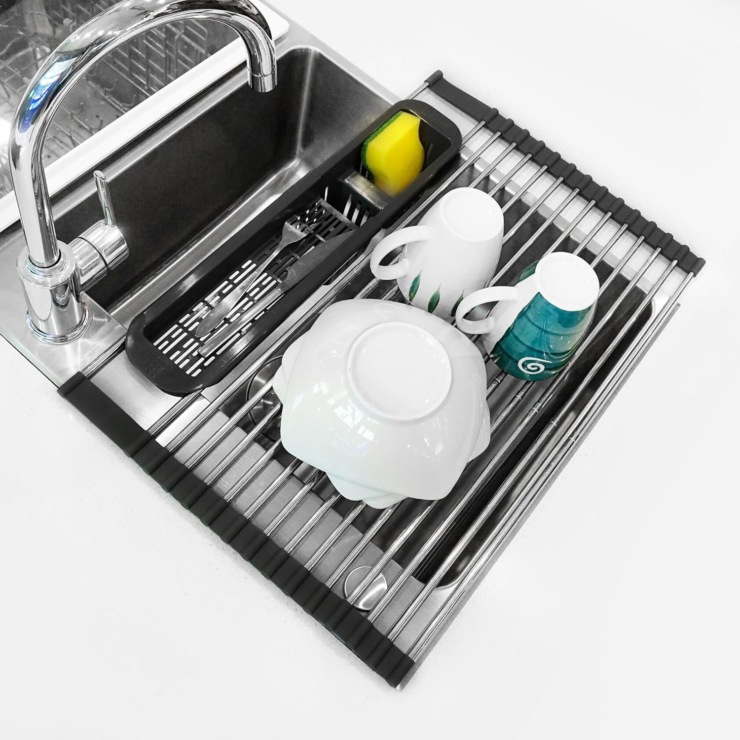 hfdghl Roll Up Dish Drying Rack Over The Sink 304 Stainless Stee Dish ...