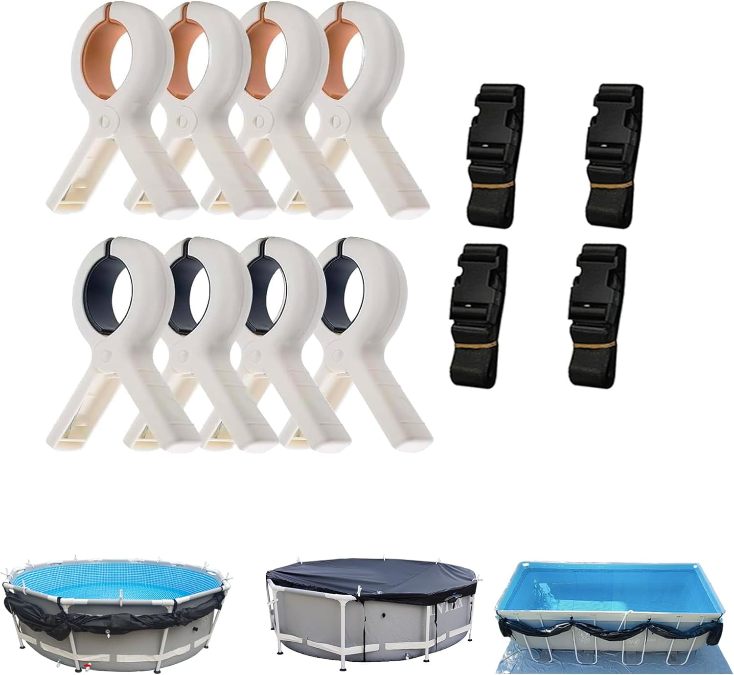 gagawow Pool Cover Clip Kit and Pool Cover Side Organizer Straps ...