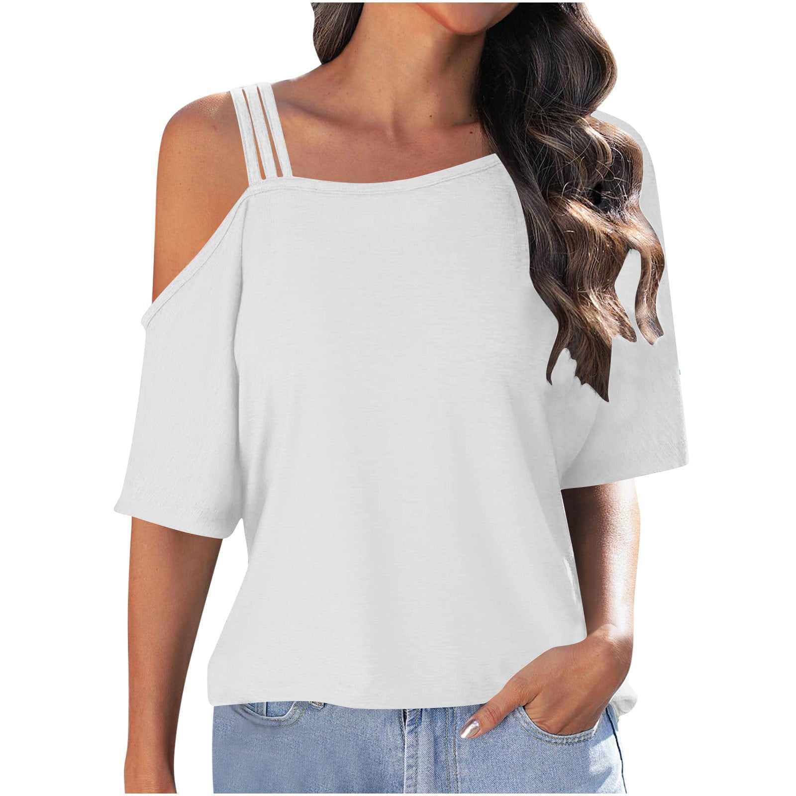 gakvbuo Cold Shoulder Shirts For Women Summer Tops Casual Off Shouldert ...