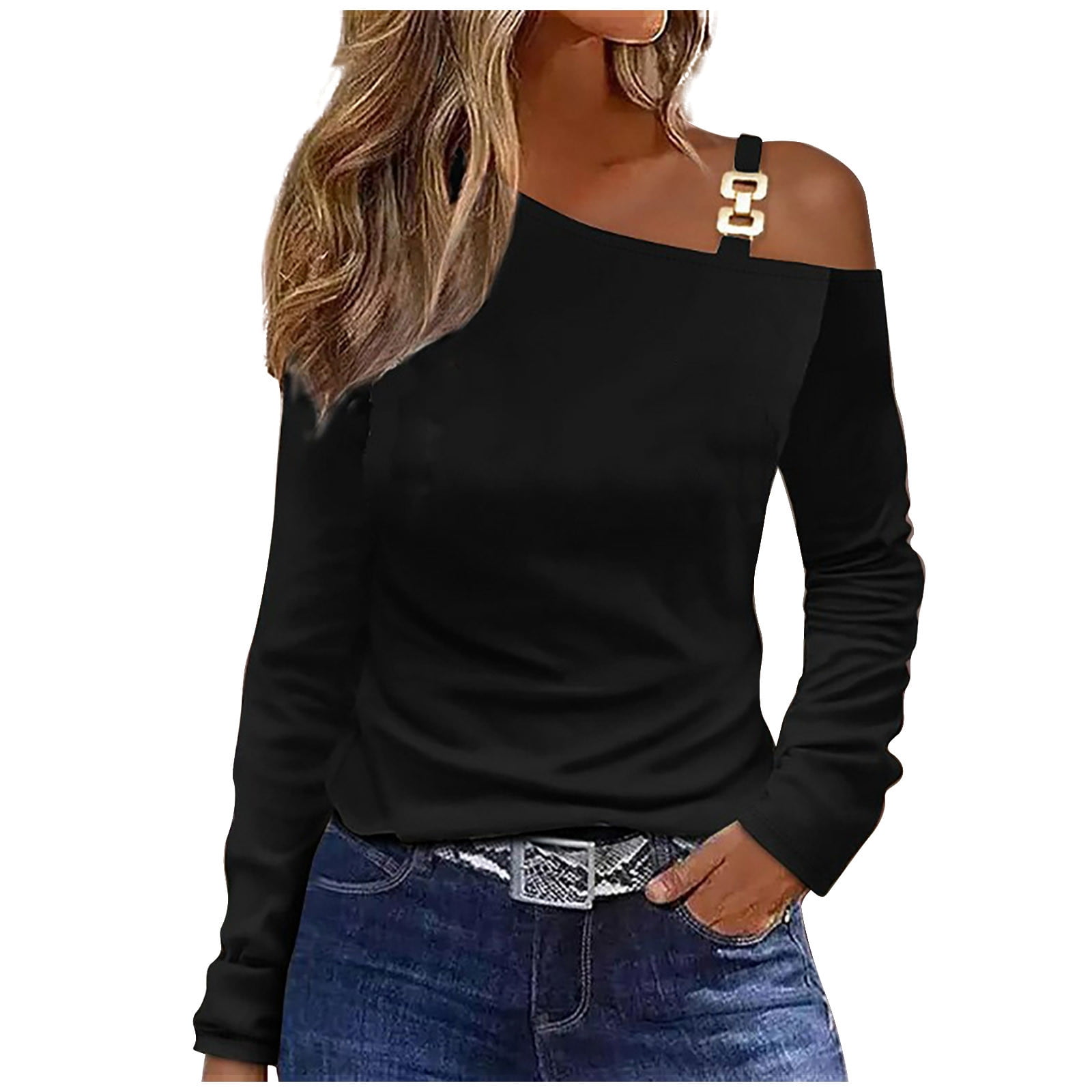 gakvbuo Cold Shoulder Shirts For Women Twist Front Long Sleeve Casual ...