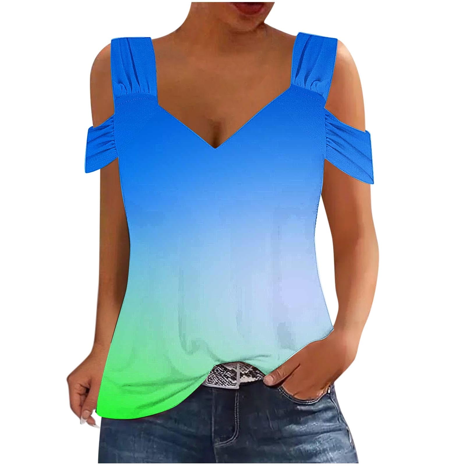 gakvbuo Cold Shoulder Tops For Women Summer Blouses Tunics Tops Fashion Women's-neck Fold ...